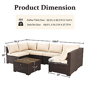 NATURAL EXPRESSIONS 7 Piece Outdoor Patio Furniture Sets,All-Weather Wicker Sectional Sofa Patio Set Conversation Set,Tempered Glass Table & Washable Cushions for Backyard,Porch,Garden,Balcony