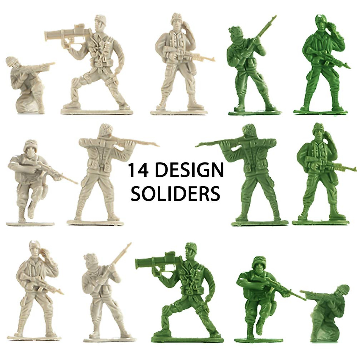 Nasidear 150 Piece Military Figures and Accessories - Toy Army Soldiers in 2 Colors, 14 Design Vehicle,War Soldiers Playset with 2 Flags and Battlefield Accessories