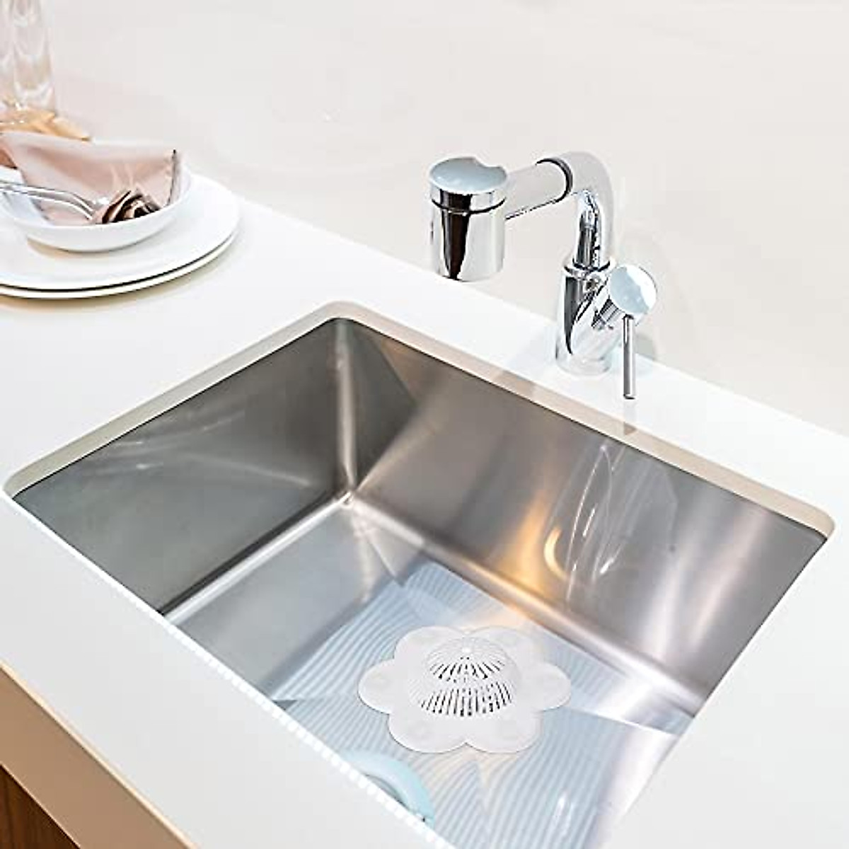 uxcell Kitchen Sink Strainer, Silicone Sink Disposal Stopper Flexible Drain Sieve Hair Catcher White 2pcs