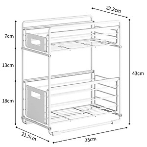 LEAYAN Under Sink Storage Under Sink Storage, 2 Tier Under Sink Storage Organizer for Bathroom Kitchen Multi-Purpose Standing Rack Organizer Under Sink Rack Shelf, White 35x21.5x43cm