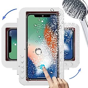 360 Rotating Shower Phone Holder Waterproof Case ,OOLYICO Shower Accessories Wall Mount Phone Holder for Shower Bathroom Mirror Bathtub with Touch Screen