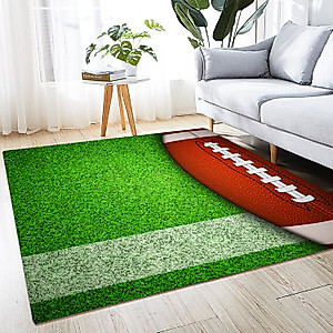 QH American Football Green Grass Area Rug 5'x6' Floor Mats Washable Non-Slip Large Rugs for Living Room Kitchen Bedroom Dining Room Outdoor Home Decor