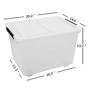 CadineUS 50 Quart Storage Boxes with Wheels, Large Plastic Storage Tote Bins Set of 4
