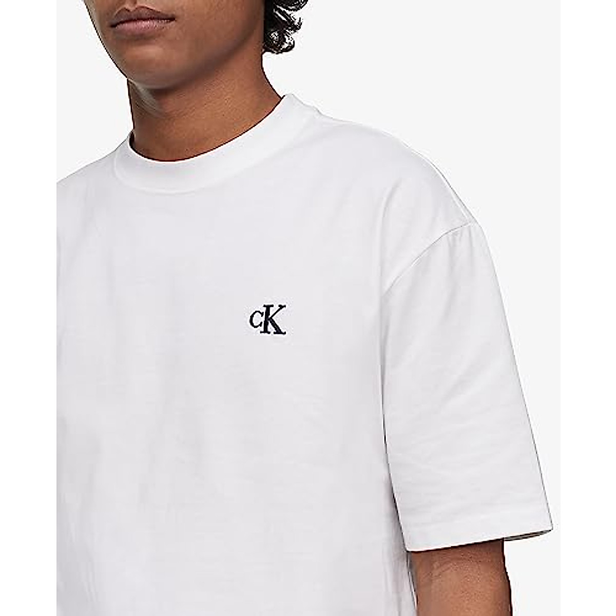 Calvin Klein Men's Relaxed Fit Monogram Logo Crewneck T-Shirt, Brilliant White, Large