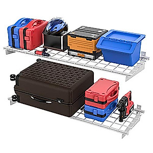 Wallmaster 2-Pack 2x4ft Heavy Duty Garage Wall Shelving 45-inch-by-15-inch Wall Mount Garage Storage Rack Floating Shelves Max Load 400lb White