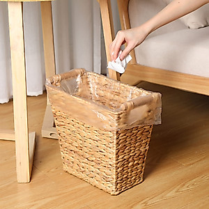 Eaasty 2 Pcs Wicker Waste Basket Woven Wicker Trash Can Bathroom Wastebasket with Wooden Handle for Bedroom Storage 12.8 x 7.6 x 12.4 Inch(Brown)