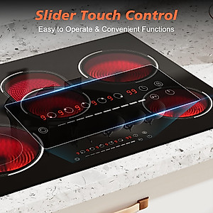 Traenvir 30 Inch Electric Cooktop, 5 Burner 8400W Built-in Electric Stovetop, Ceramic Cooktop with Expanded Zone, Slide Touch Control, Timer, Child Safety Lock, Pause, 220V - 240V Hard Wire, No Plug