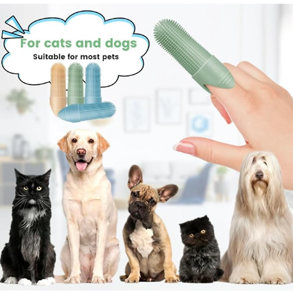 WallaSababa - Dog Toothbrush 4-Pack, 360º Dog Tooth Brushing Kit, Cat & Dog Finger Toothbrush for Small & Large Pets, Dog Teeth Cleaning Kit, Dental Care for Pets, Dog Toothpaste Not Included