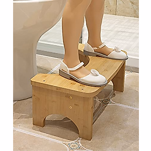 Bamboo Toilet Stool for Adults, JACNITAD 6.5 Inch Toilet Poop Stool, Bathroom Toilet Poop Stool with Non-Slip Mat for Adults, Children, Original Simple Design Healthy Portable Adult Toilet Poop Stool.