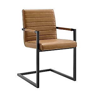 Modway Savoy Vegan Leather Dining Chair Set of 2, Tan