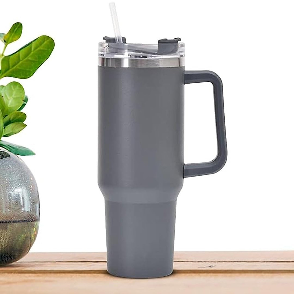 Insulated Stainless Steel Mug 40 oz - Travel Tumbler with Handle, Straw Lid, and Leak-Proof Design for Hot and Cold Drinks