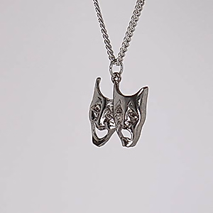 Real Metal Comedy Tragedy Masks for Drama Theater and Actors Silver Finish Pewter Pendant Necklace