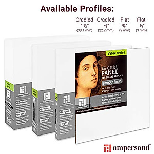 Ampersand Art Supply Wood Gesso Artist Painting Panel: Primed Smooth, 1/8 Inch Depth, 11" x 14"