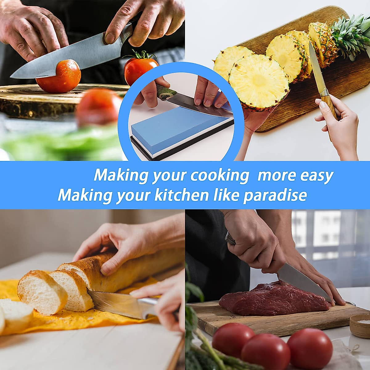 Whetstone Knife Sharpening Stone 1000/3000 Grit, Premium Water-stone Sharpener Kits, Perfectional Knife Sharpener Wet stone Sets for Chef Knife, Kitchen Knife, Hunting Knife Machete with Non-Slip Base