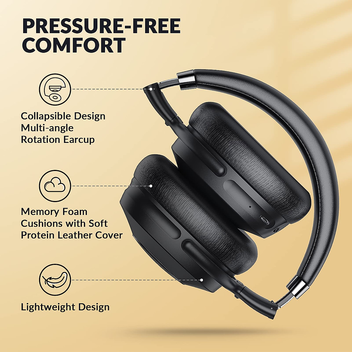 MOVSSOU SE8 Hybrid Active Noise Cancelling Headphones, Wireless Over-Ear Bluetooth Headphones with Hi-Fi Stereo Sound, Lightweight, Comfortable Protein Earpads, ENC Calls, 30H Playtime, Matte Black