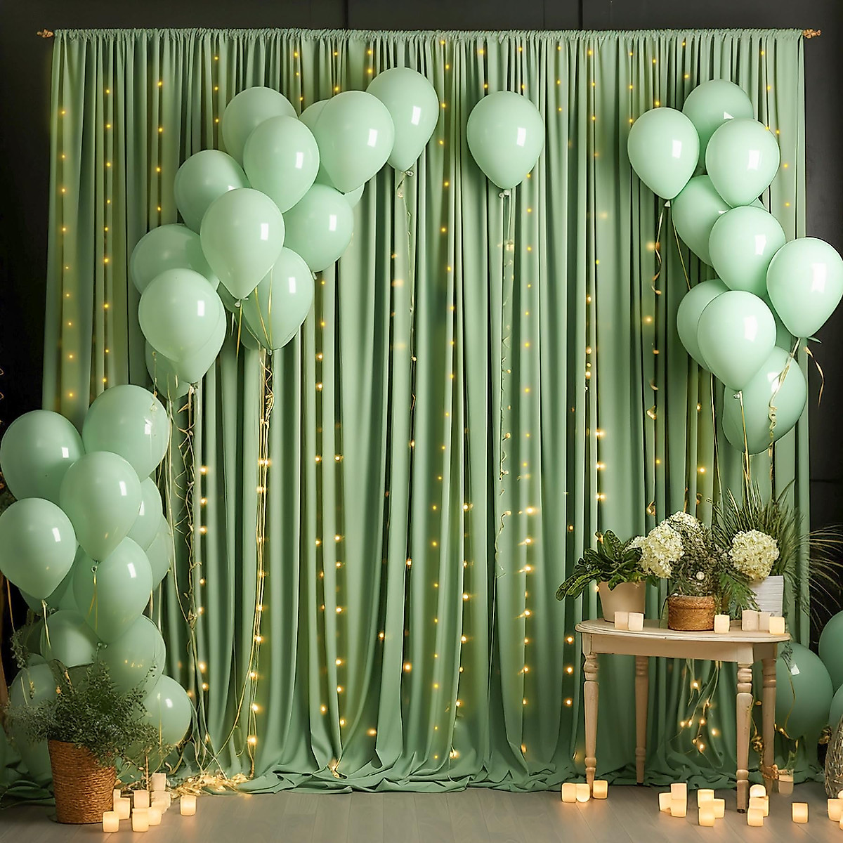 10x10 Sage Green Backdrop Curtain for Parties Wrinkle Free Dark Green Photo Curtains Backdrop Drapes Fabric Decoration for Baby Shower Birthday Party Photography 5ft x 10ft,2 Panels