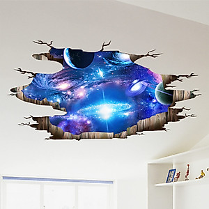 SENGTER Outer Space Decor 3D Wallpaper Ceiling Stars Planet Galaxy Decor Wall Mural Waterproof Removable Kids Wall Decals Posters for Boys Room Living Room Wall Decor Sticker Cool Room Decor