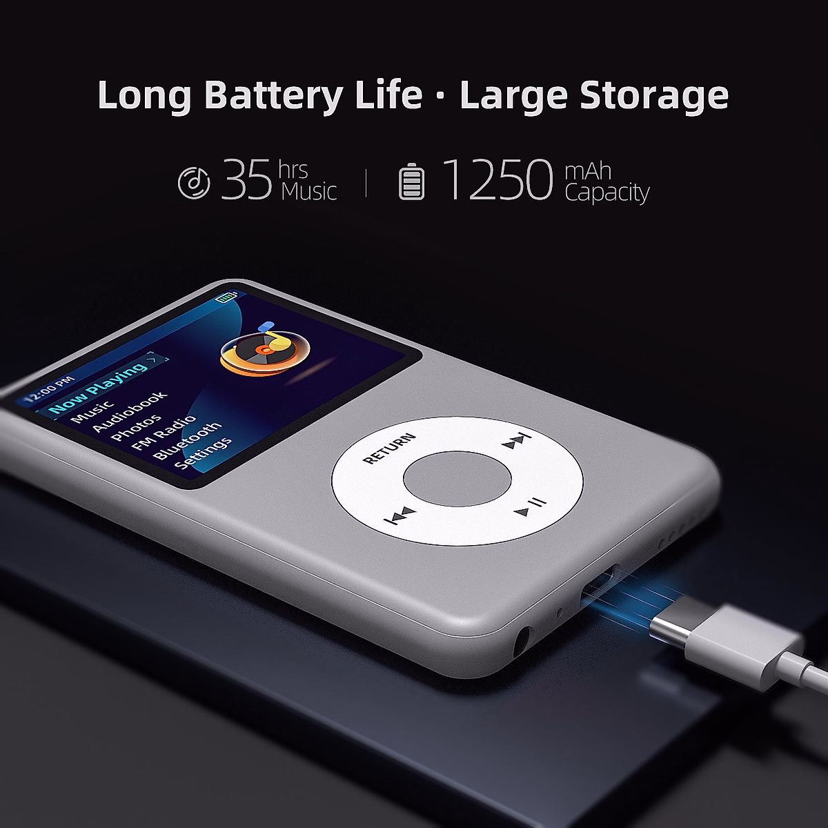 128G Innioasis Mp3 Player with Bluetooth, 2.4" Portable Mini HiFi Sound Bluetooth Walkman Digital Music Player with FM Radio Long Batter Life for Kids (Silver)