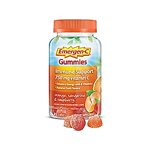 Emergen-C 750mg Vitamin C Gummies for Adults, Immunity Gummies with B Vitamins, Gluten Free, Orange, Tangerine and Raspberry Flavors - 45 Count