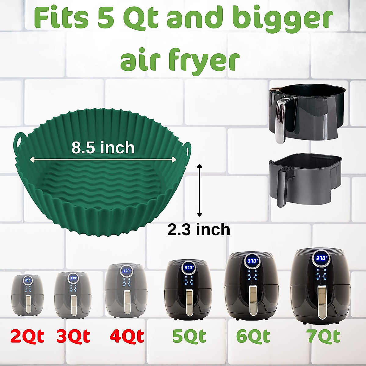 MG ONE 2-Pack Reusable Silicone Air Fryer Liners - Silicone Air Fryer Accessories - Silicone Air Fryer Basket, 8.5 inch Green+Beige Liners For 5 Qt or Bigger Air Fryer