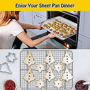 Baking Sheet with Cooling Rack Set(2 Pans+2 Racks) 17'', Terlulu Stainless Steel Baking Pan with Wire Rack, Heavy Duty Half Sheet Pan&Bacon Rack for Oven Cooking, Cookie Sheet, 17.1 x 12.2 x 1.1 Inch