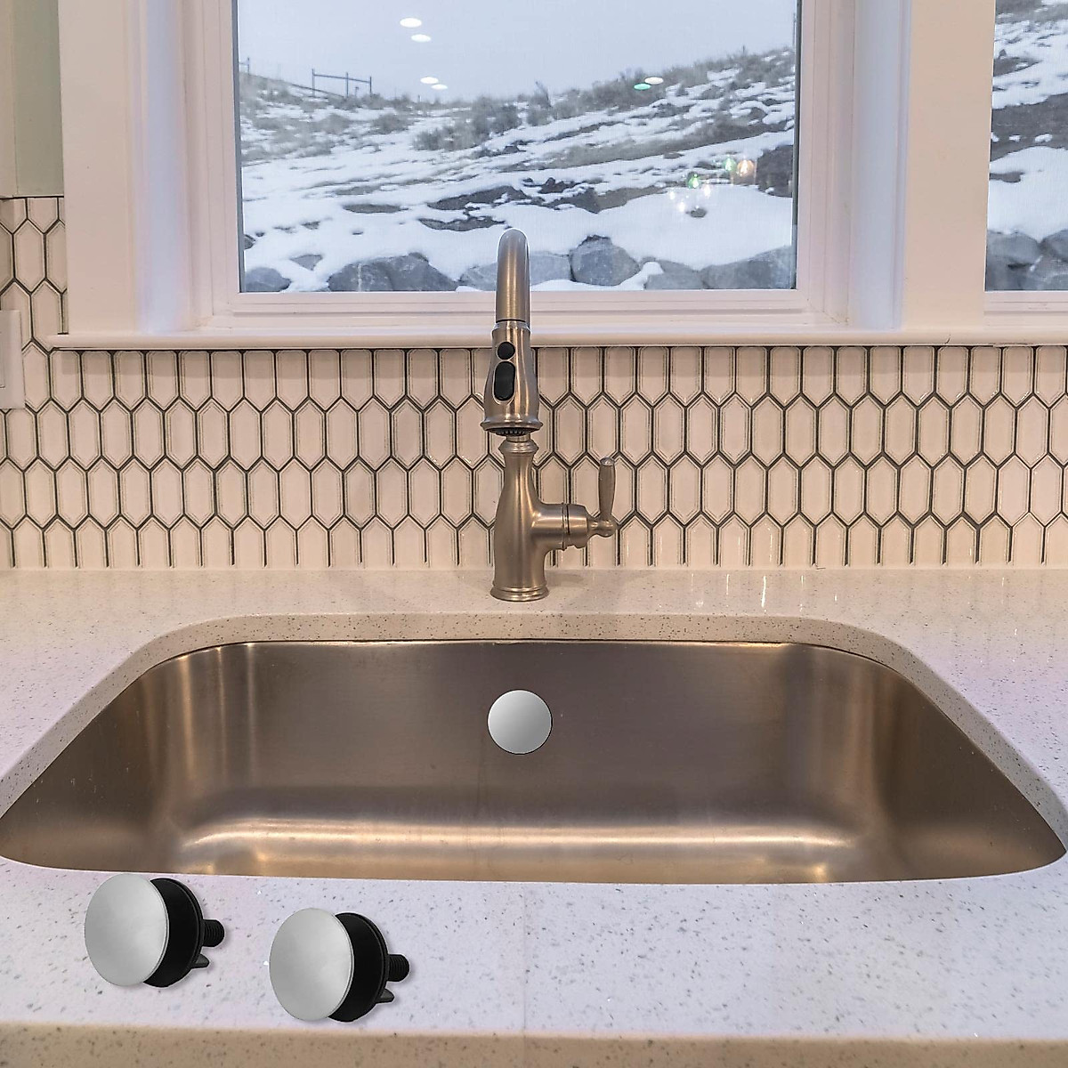 2 Pack Stainless Steel Kitchen Faucet Sink Hole Cover Kitchen Faucet Sink Plug Black Countertop Hole Cover Stainless Sink Plugs Caps for Top Holes