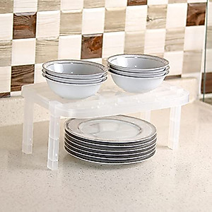 DecoBella Stackable Shelves for Cabinets and Countertop, Storage Organizer 2 Layer Shelves for Undersink, Pantry, Kitchen, Bathroom, Laundry Room, DIY Rack for Spices, Plates, Supplies (Clear)