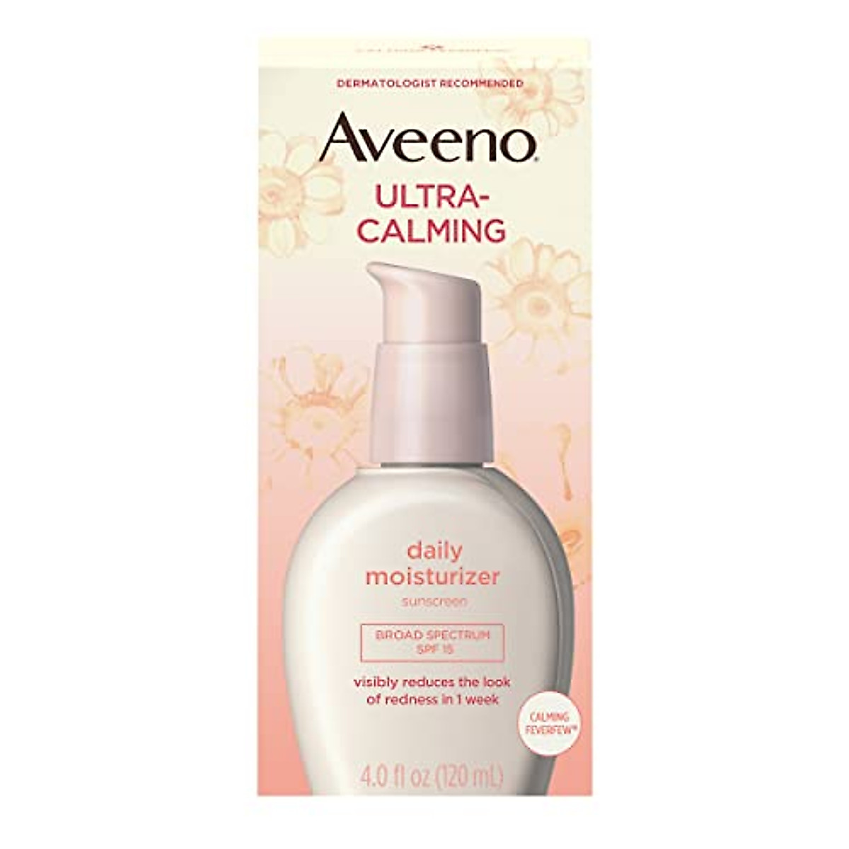 Aveeno Ultra-Calming Daily Facial Moisturizer for Sensitive, Dry Skin with Broad Spectrum SPF 15 Sunscreen, Feverfew & Nourishing Oat, Oil-Free and Hypoallergenic, Basic, Unscented, 4 Fl Oz