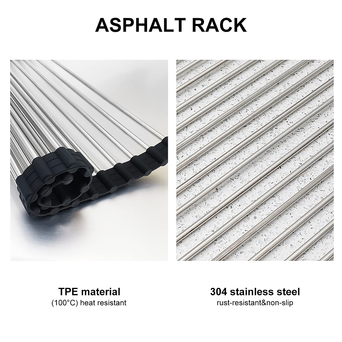 NileHome Roll Up Dish Drying Rack, Sink Drying Rack Over Sink Dish Drying Rack 304 Stainless Steel Foldable Drain Rack for Kitchen Sink Counter Utensils Vegetables and Fruits (17.5''X16.5'')，Black