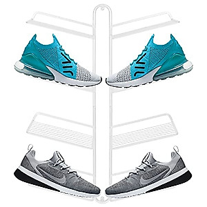 mDesign Modern Metal Shoe Display & Storage Rack - Perfect for Sneaker Heads - Store Your Collection of Kicks - 4 Tier, Wall Mount - White