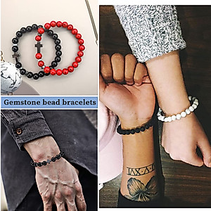 Jewdreamer 12Pcs 8MM Cross Beads Bracelet for Men Women Lava Rock Gemstone Bracelet Tiger Eye Stone Howlite Crystal Stretch Bracelet Set