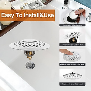 Haftaby Universal Bathtub Stopper with Drain Hair Catcher/Upgraded Bathroom Shower Drain Hair Trap/Pop-Up Drain Filter for 1.3-1.6 Inch