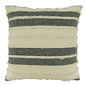 Saro Lifestyle Striped Tufted Throw Pillow with Poly Filling, Black & Nautral, 20"
