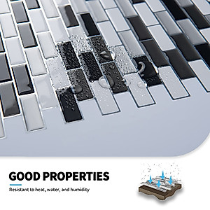 Art3d Peel and Stick Wall Tile for Kitchen/Bathroom Backsplash, 12"x12", Black-White (6 Pack)