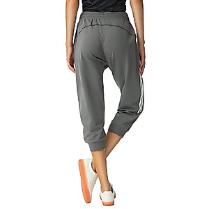 SPECIALMAGIC Women's Capri Pants Cropped Joggers with Pockets Elastic Waist Drawstring Capri Sweatpants Dark Grey Large