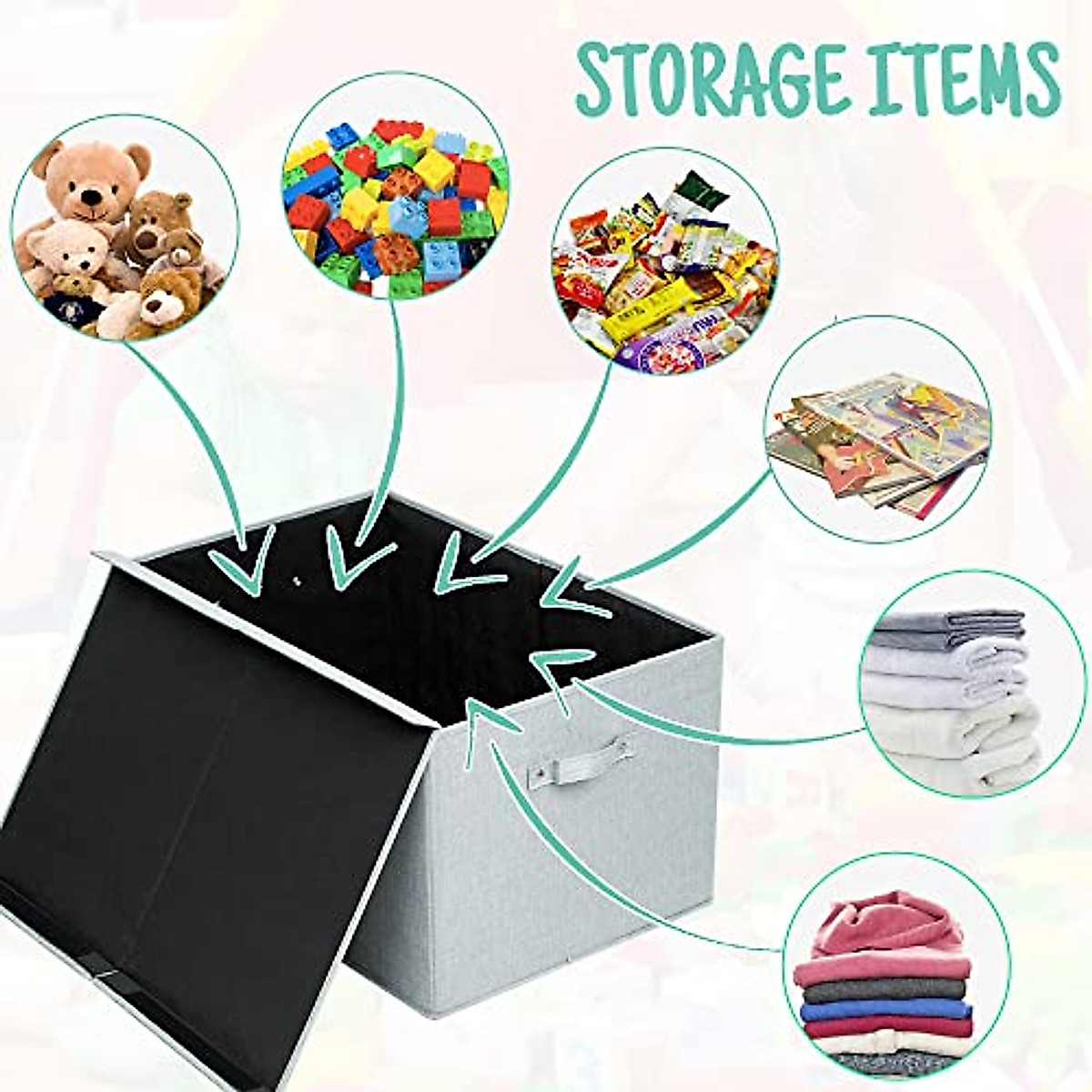 DECOSIS Collapsible Toy Storage Box with Animal Pattern, 86L Large Capacity Fabric Toy Box, Half Flap Design, Sturdy Toy Box for Girls and Boys, Playroom, Living Room, Bedroom (Elephant)