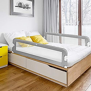 BABY JOY Bed Rails for Toddlers, Extra Long, Swing Down Safety Bed Guard for Convertible Crib, Folding Baby Bedrail for Kids Twin, Double, Full Size Queen & King Mattress (59-Inch, Gray)
