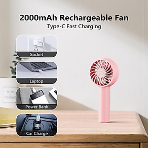 MORECORE Mini Handheld Fan for Kids - 3 Powerful Adjustable Speeds, 8HR Run Time, USB Rechargeable, Cute Design Fan with Lanyard for Girls Teens Park Disneyland Outdoor-Pink