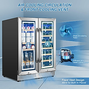 Velivi Wine and Beverage Refrigerator Under Counter, 24 Inch Beverage Fridge Dual Zone with Glass Door, Freestanding & Built In Beverage Cooler with Increase Capacity Space, Advanced Cooling System