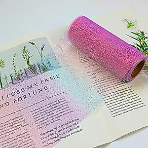 DADAXIE Rainbow Glitter Tulle Rolls 6 x 10 Yards(30 Feet) Purple Shimmer Color Fabric Ribbon for Table Chair Sash Hair Bow Tutu Skirt Costume Wedding Birthday Baby Shower (Rainbow Purple)