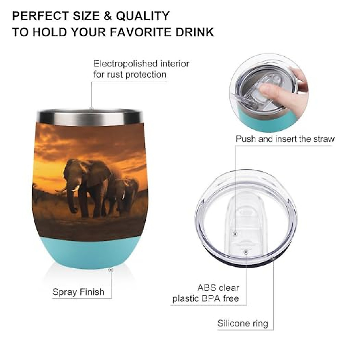 WYUSPGK 304 Stainless Steel Insulated Cup, Sunset Elephant Print Smooth Rim, Durable & Reusable - Perfect for Office, Home, And Travel
