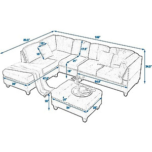 UBGO Living Room Furniture Sets,L-Shaped 2 Small Pillows&Storage Ottoman,Sectional 3-Seaters Sofa with Extra Wide Reversible Chaise,Upholstered Couch for Large Space Apartments, Gray i