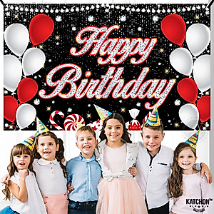 KatchOn, XtraLarge Red Happy Birthday Banner - 72x44 Inch | Red and Black Birthday Decorations | Happy Birthday Banner Red and Black | Happy Birthday Sign for Backdrop | Birthday Party Decorations