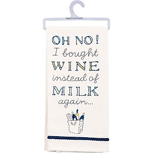 Primitives by Kathy Embroidered Dish Towel, 18 x 26-Inches, Wine Instead of Milk