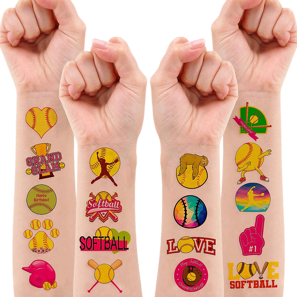 8 Sheets (96PCS) Softball Temporary Tattoos Sports Themed Birthday Party Decorations Favors Supplies Decor Stickers For Girls Boys Kids Gifts Classroom School Prizes Rewards