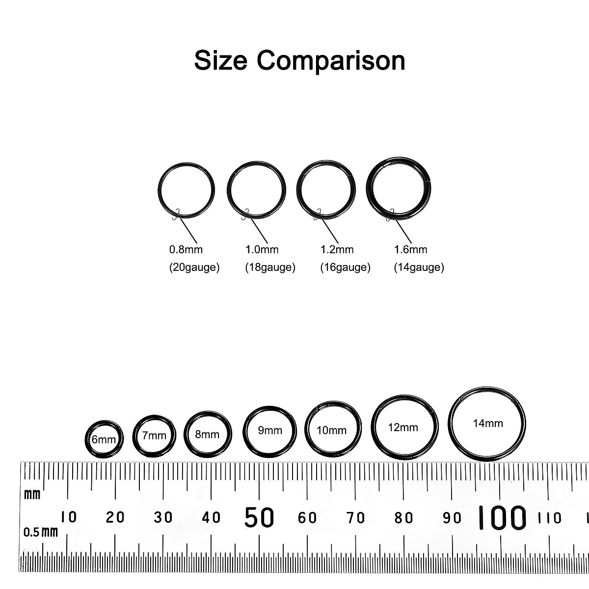 Aumeo 14G 16G 18G 20G Nose Ring Hoop Stainless Steel Hinged Segment Ring Hoop Nose Clicker Ring Tragus Helix Cartilage Daith Rook Earring Piercing Jewelry for Women Men(5pcs 20g 8mm mixed colors)