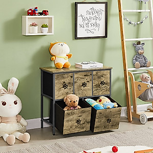 VECELO Dresser for Bedroom with 5 Drawers, Small Chest of Drawers for Living Room, Nursery, Entryway, Fabric Furniture Clothes Storage Tower with Steel, Wood Top, Grey