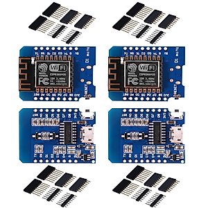QCCAN 4PCS ESP8266 ESP-12 ESP-12F NodeMcu Mini D1 Module WeMos Lua 4M Bytes WLAN WiFi Internet Development Board Base on ESP8266 ESP-12F Compatible with WeMos D1 Mini