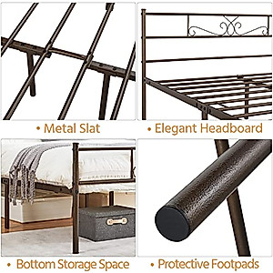 Yaheetech Classic Metal Platform Bed Frame with Headboard and Footboard Flower Design Mattress Foundation Easy Set Up Structure Full Size Bronze
