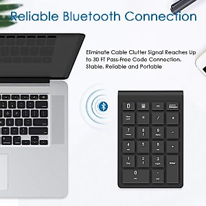 Foloda Bluetooth Wireless Number Pads, Numeric Keypad 22 Keys Portable Financial Accounting 10 Keys Number Keyboard Extensions for Laptop, PC, Desktop, Surface Pro, Notebook